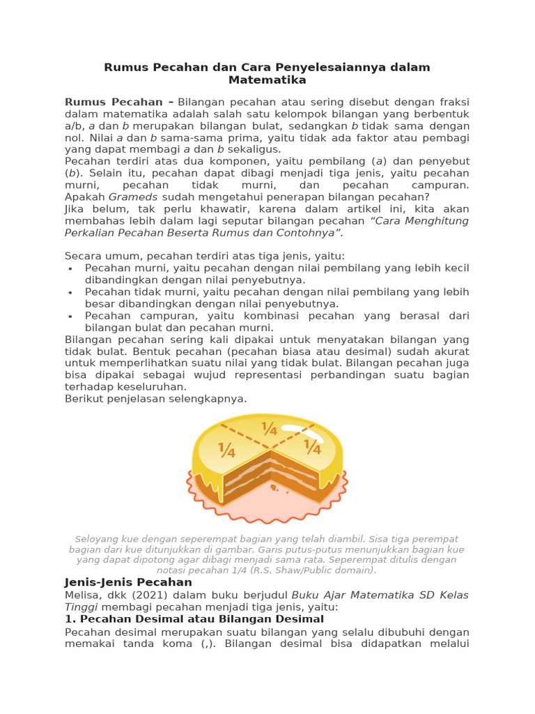 Rumus Pecahan dan Cara Penyelesaiannya dalam Matematika | PDF