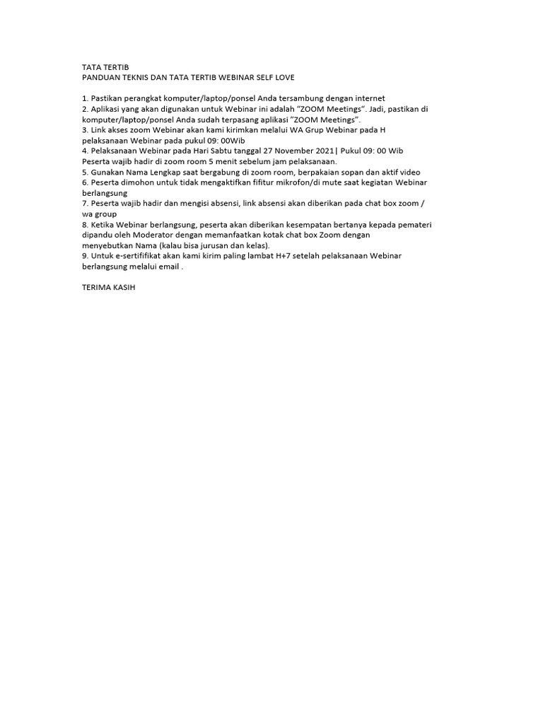 Tata Tertib Webinar Self Love | PDF