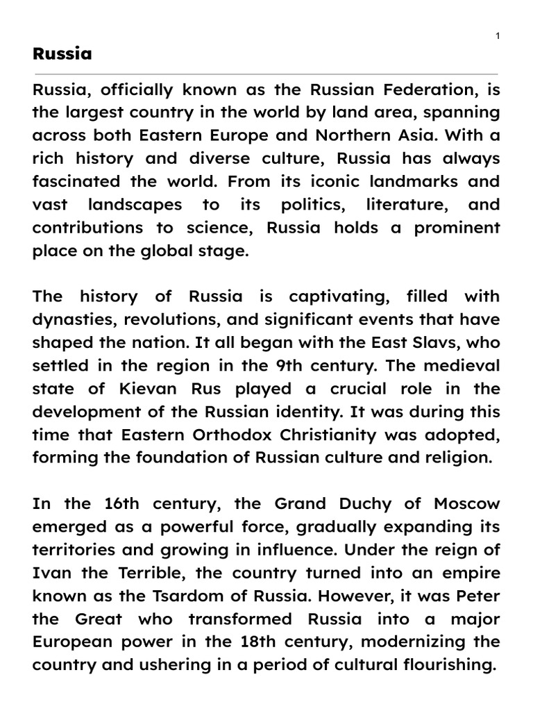 Overview of Russia's History and Culture | PDF | Russia | World Politics