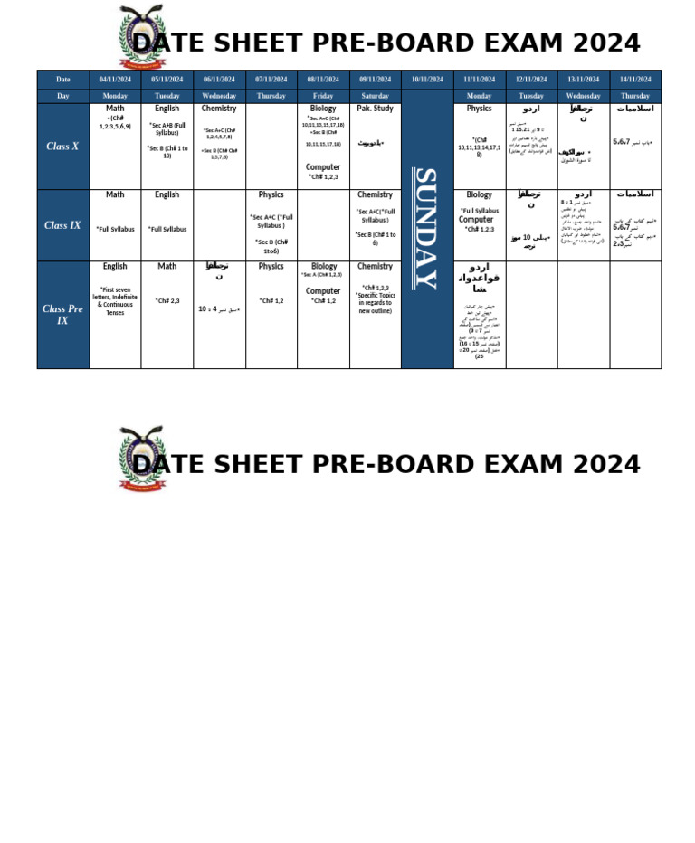 CLASS PRE IX-date - Sheet - 23092024 | PDF