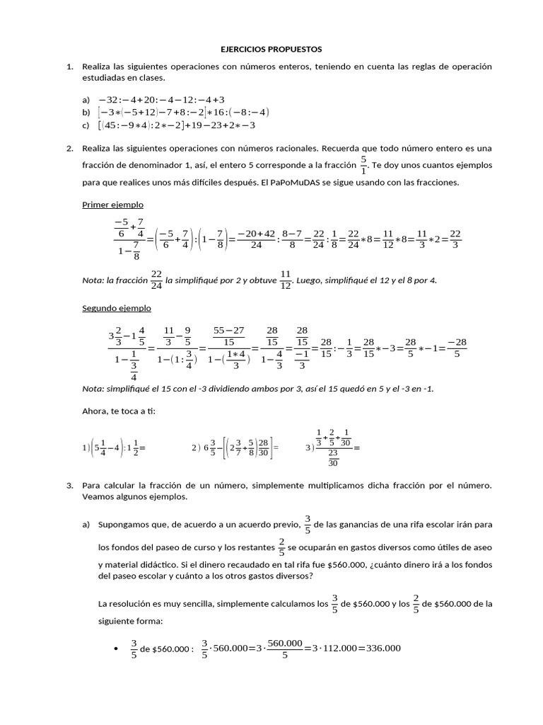 Ejercicios Propuestos | PDF | Entero | Álgebra