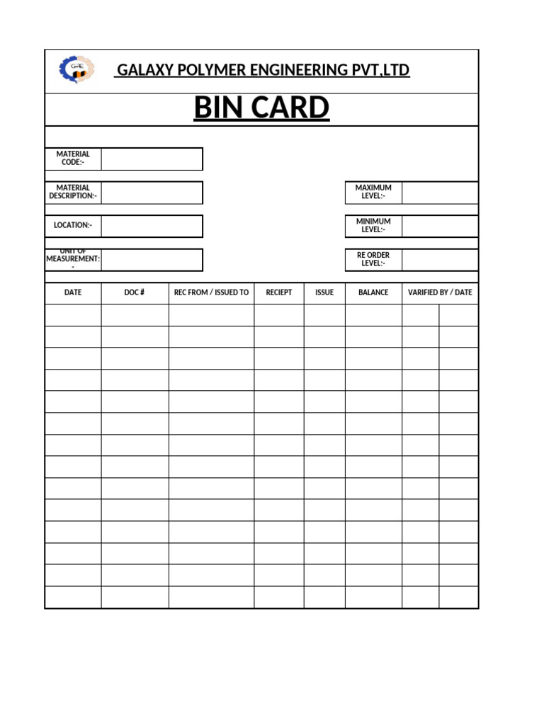 Galaxy Polymer Engineering Bin Card | PDF