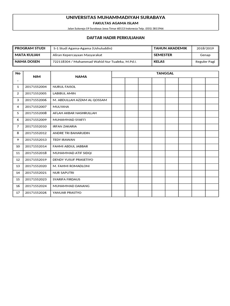 Absensi Universal SAA 2019 | PDF