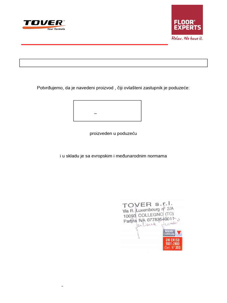 Izjava o Sukladnosti TOVCOL TP2C - HR | PDF