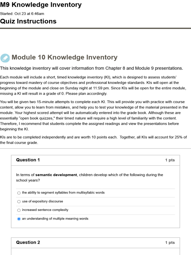 Quiz - M9 Knowledge Inventory | PDF | Word | Cognition