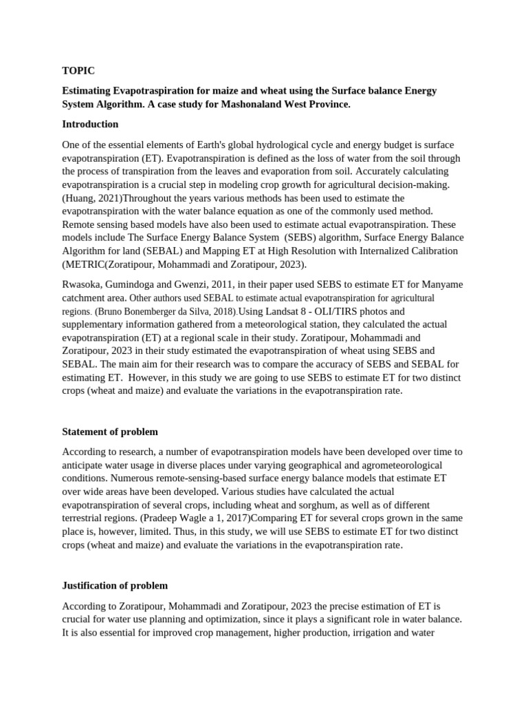Dissertation Project Proposal (AutoRecovered) | PDF | Evapotranspiration | Earth Sciences