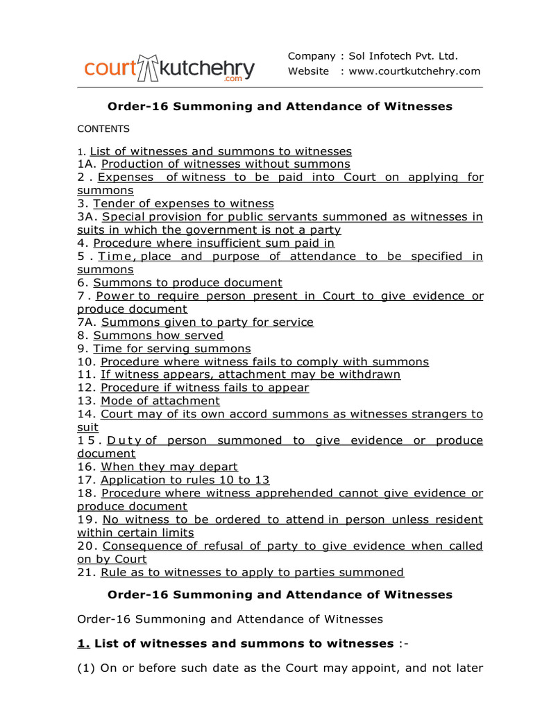Order 16: Witness Summons Guidelines | PDF | Summons | Lawsuit