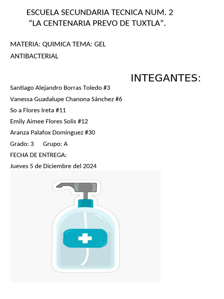Copia de Copia - de - GEL - ANTIBACTERIAL - XDTT | PDF