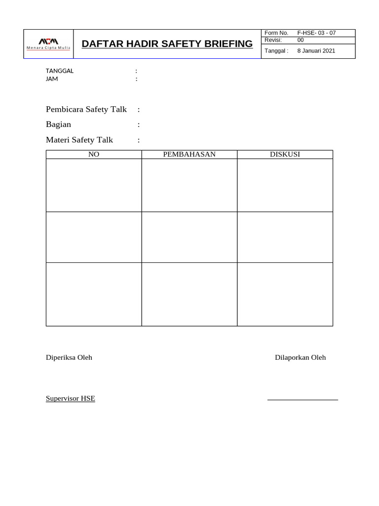 FORM SAFETY TAL | PDF