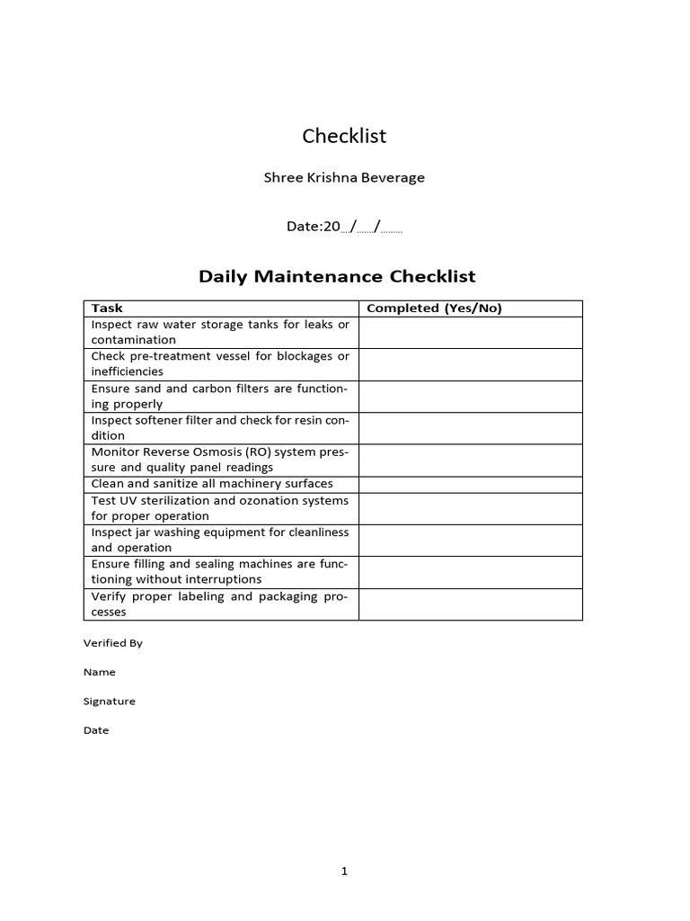 Daily, Weekly, Monthly Maintenance Checklist | PDF