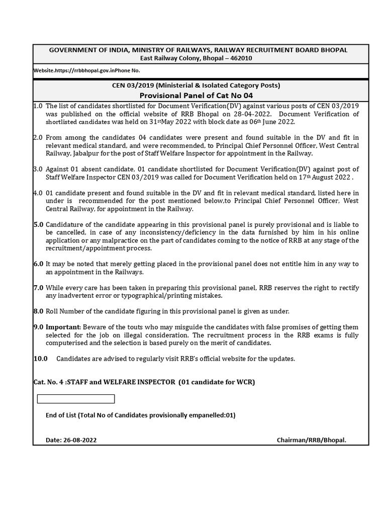 CEN 03-2019 Panel Result of Cat 04 26.08.2022 | PDF