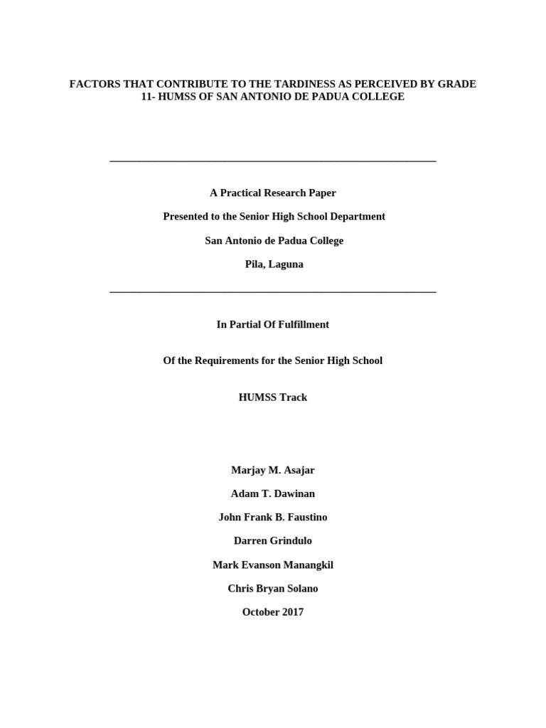 Factors That Contribute To The Tardiness | PDF | Behaviorism | Survey ...