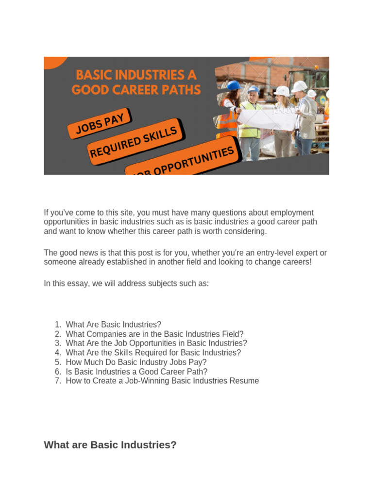 Is Basic Industries A Good Career Path | PDF | Salary | Employment