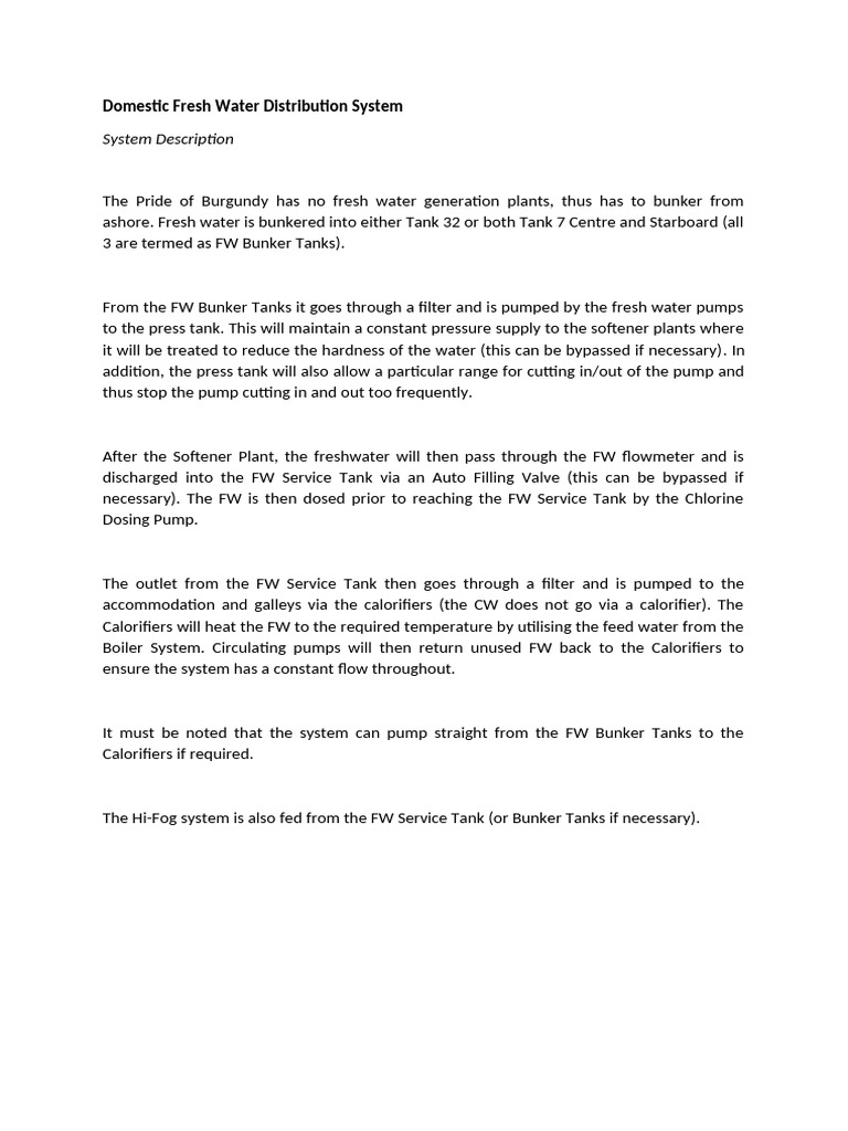 Domestic FW Distribution System Description | PDF