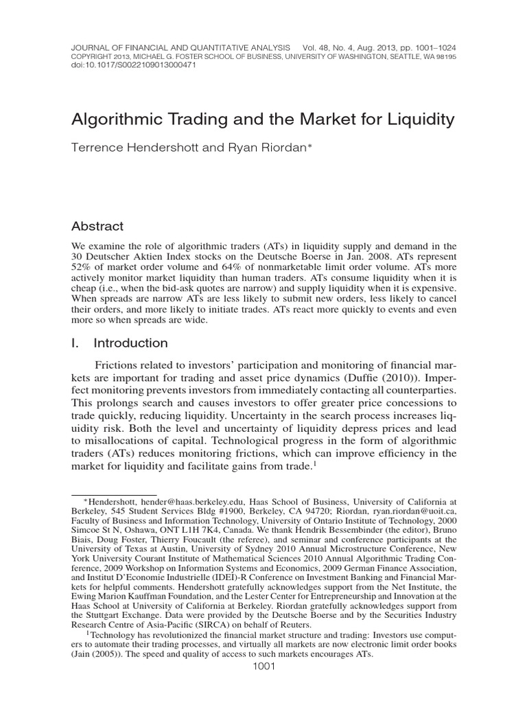 At Monitor | PDF | Market Liquidity | High Frequency Trading