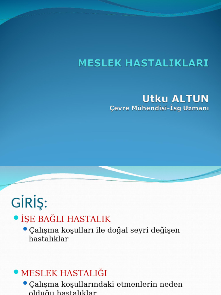 Meslek Hastaliklari Slayt | PDF