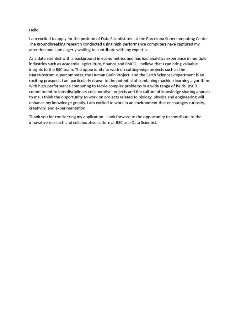 BSC Cover Letter | PDF