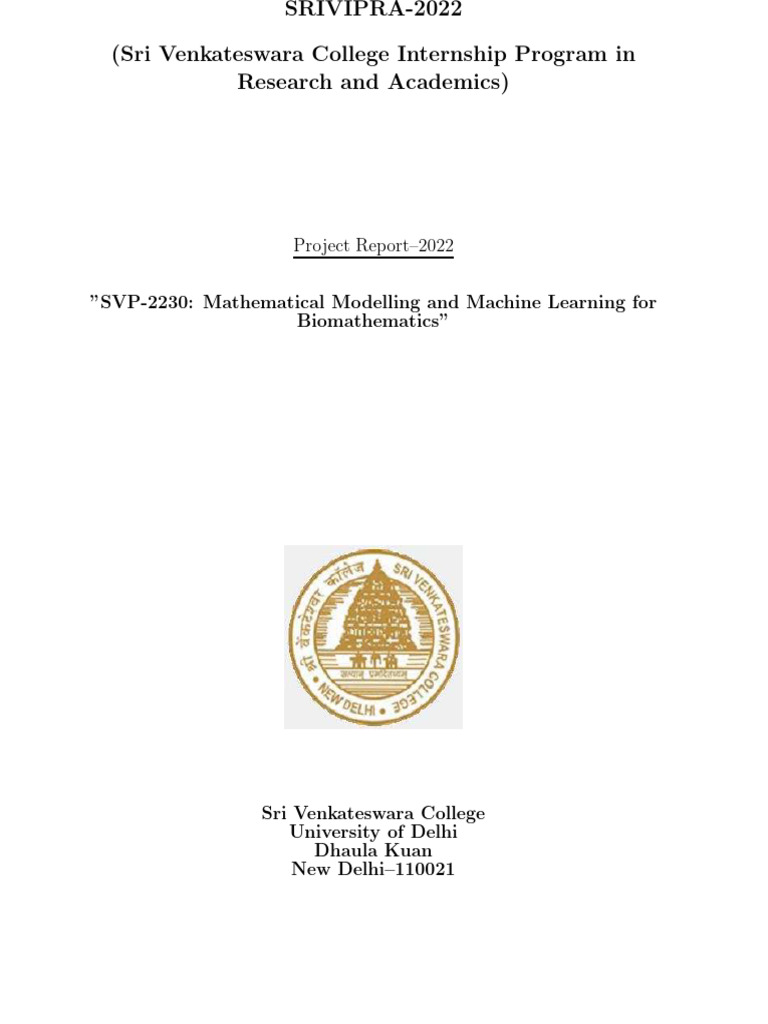 2022 SVP-2230 REPORT - Mathematical Modelling and Machine Learning For Biomathematics" | PDF ...