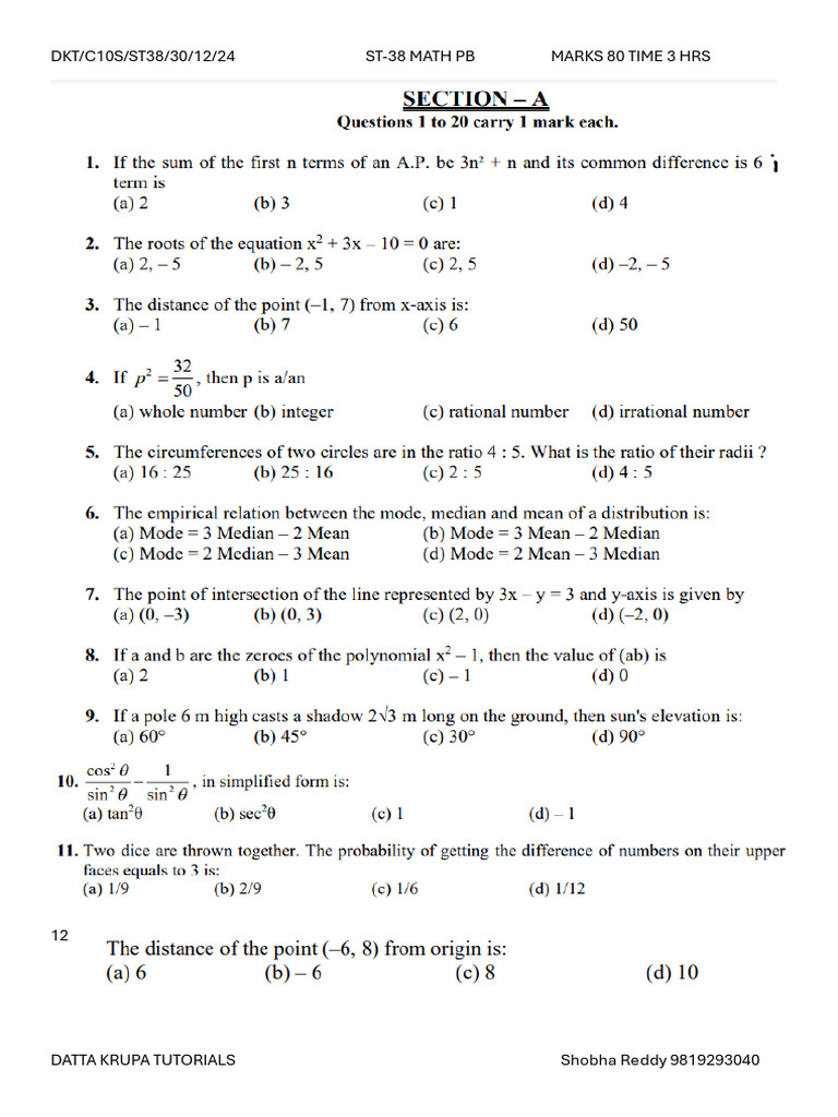 C10 MT 30 MATH PB (80) 30th DEC '24 | PDF