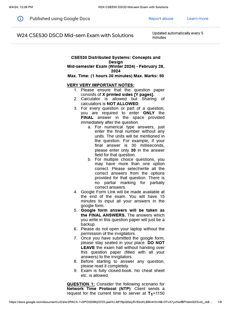 W24 CSE530 DSCD Mid-Sem Exam With Solutions | PDF | Computer Architecture | Computer Engineering
