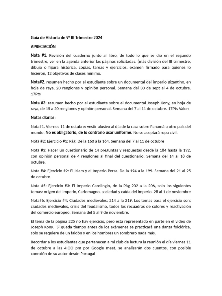 Guía de Historia de 9 Tercer Trimestre | PDF