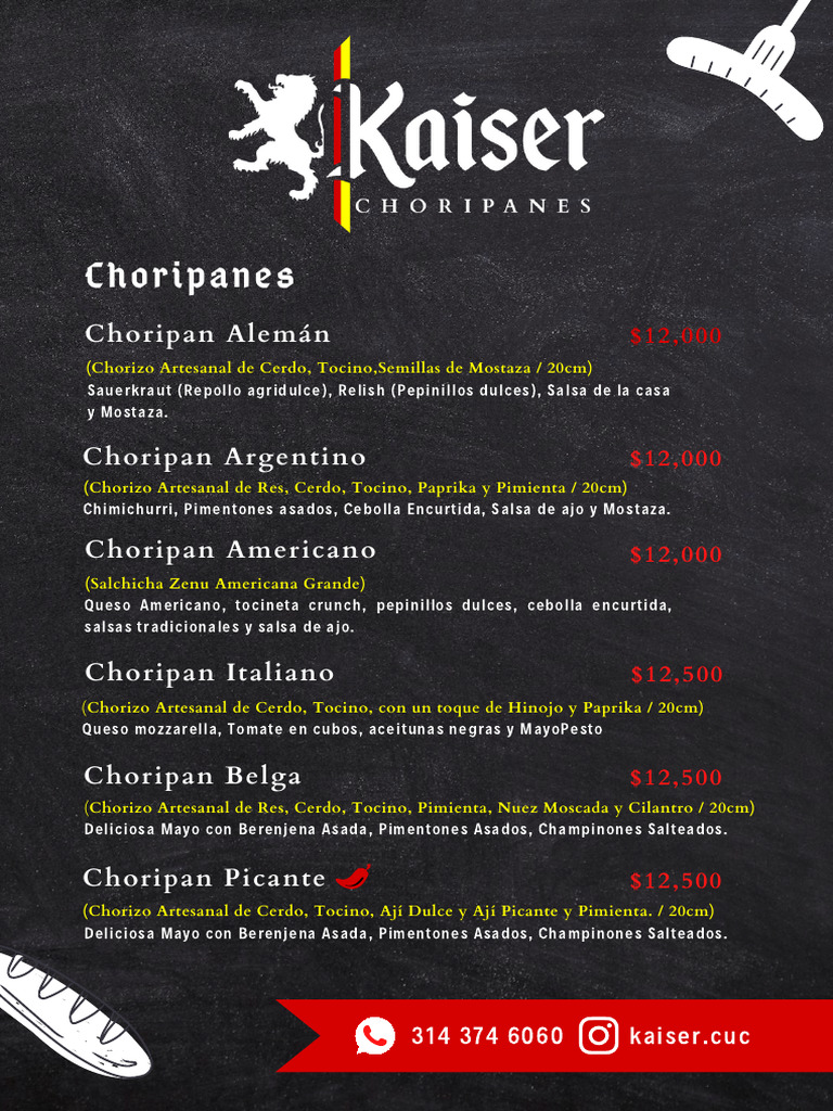 Menú de Choripanes y Paninis Kaiser | PDF | Alimentos | Cocina