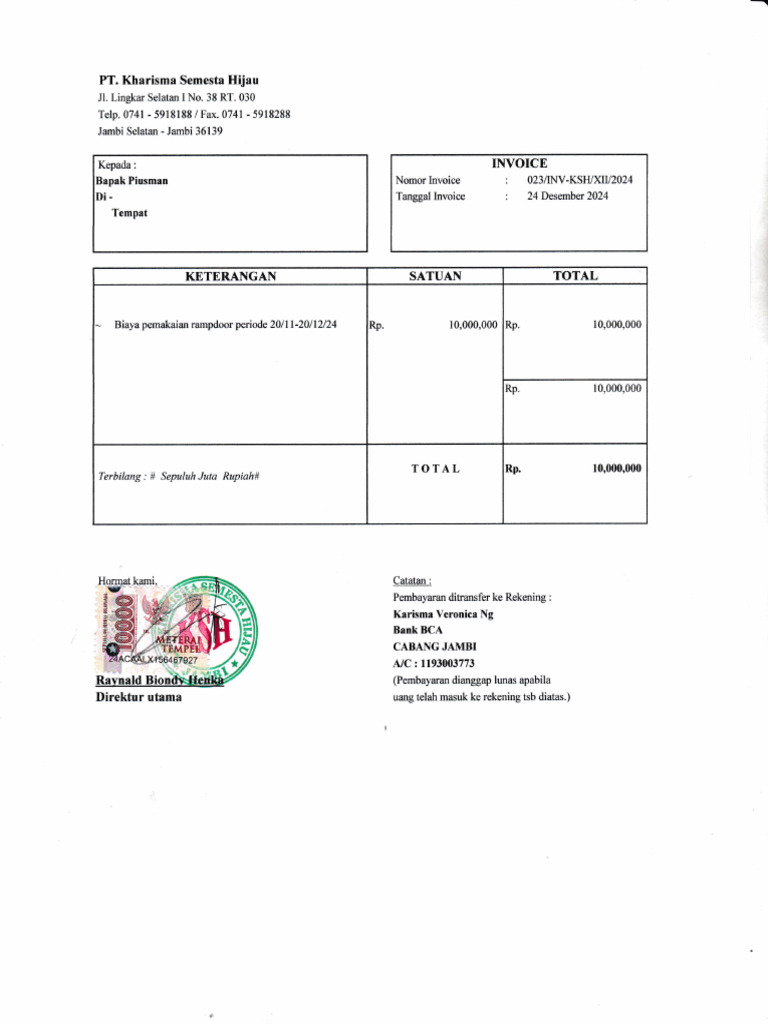 Invoice Sewa Rampdoor I | PDF
