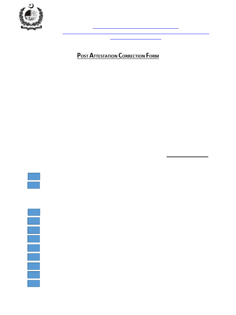 HEC Post Attestation Correction Form | PDF