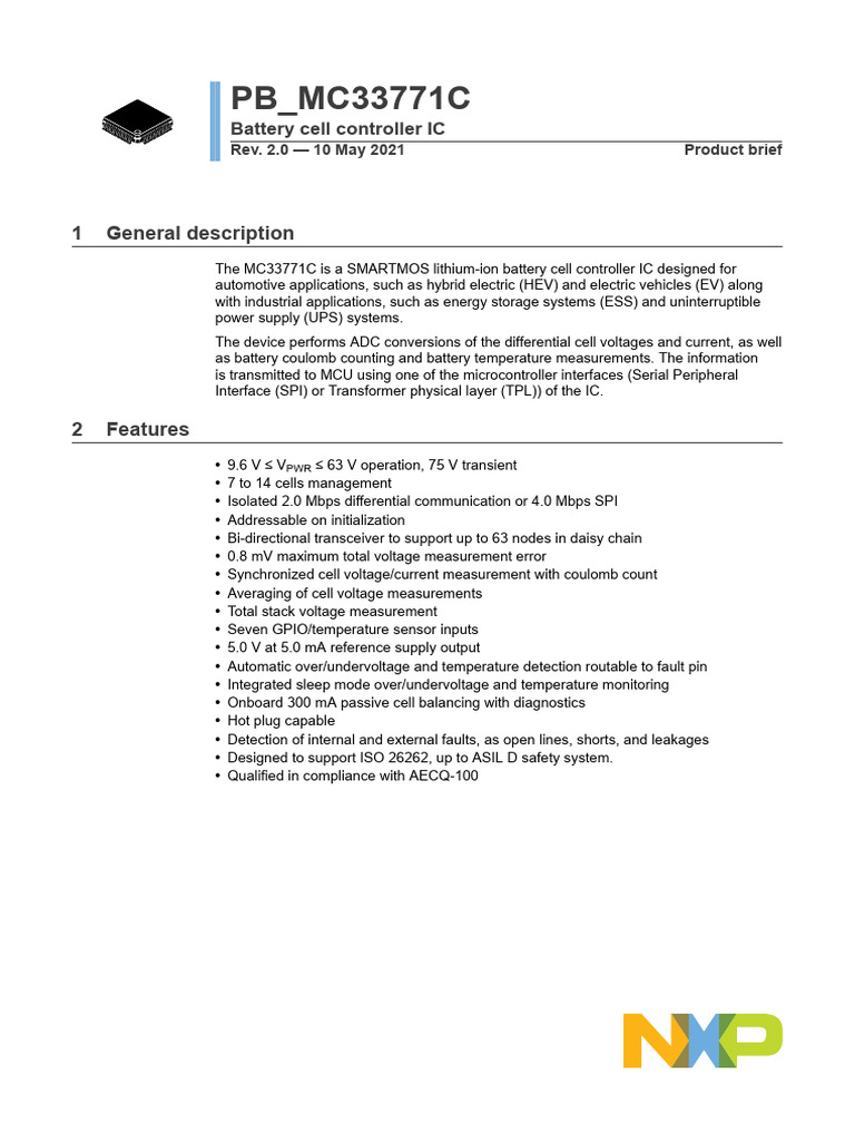 PB - MC33771C NXP Afe | PDF | Input/Output | Electrical Engineering