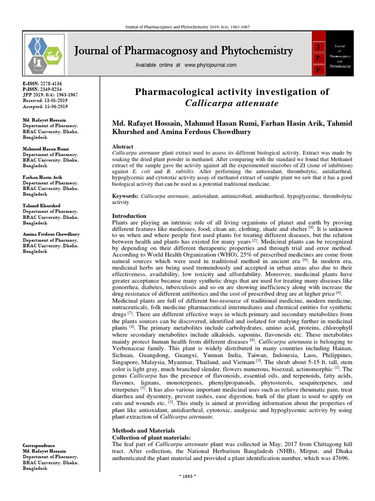Pharmacological Activity Investigation o | PDF