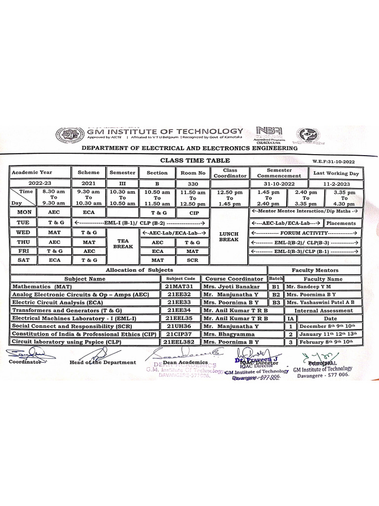 3rdsem Time Table | PDF
