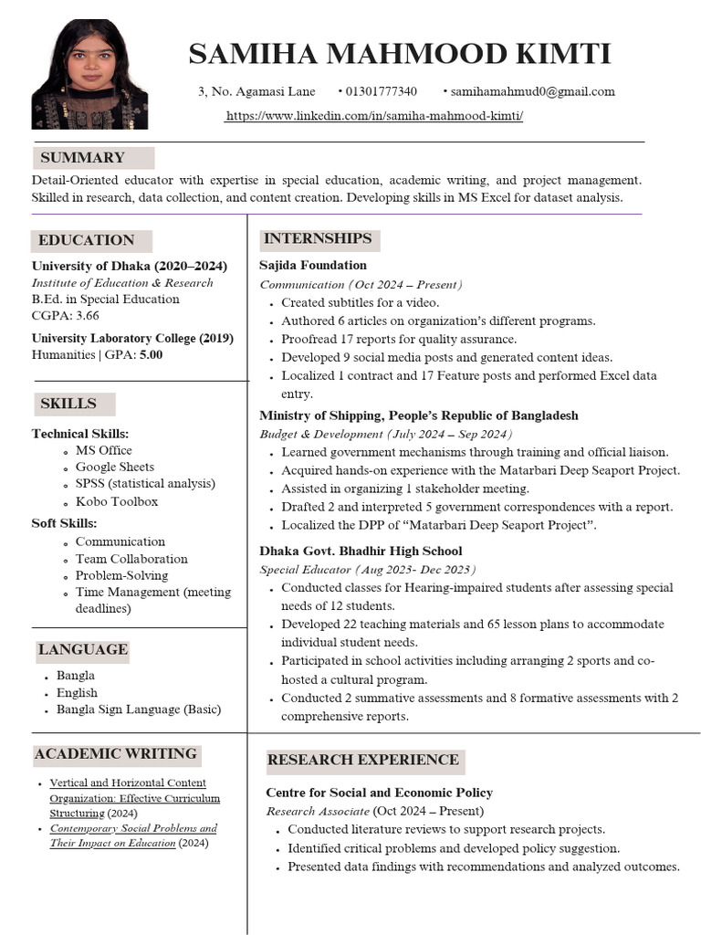 Samiha Mahmood CV | PDF | Cognition | Learning