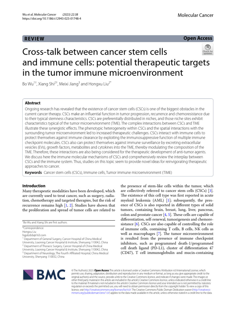 Cross-talk Between Cancer Stem Cells and Immune Cells | PDF | Natural ...