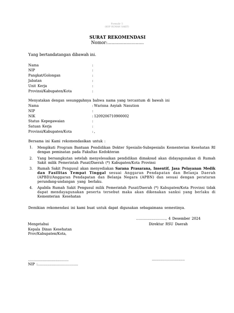Surat Rekom RS PPDS2024 | PDF