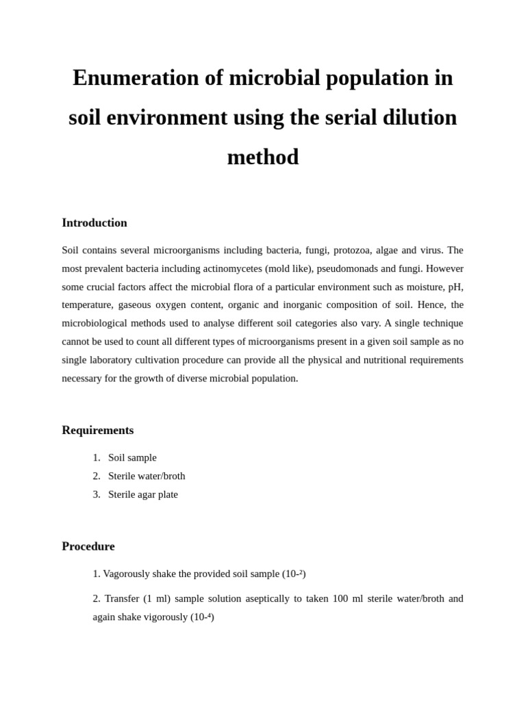 Enumeration of Microbial Population in Soil Environment Using The ...