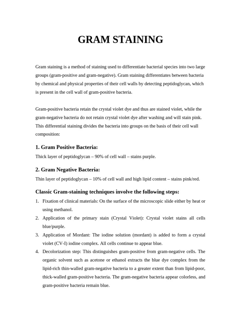 gram staining | PDF | Staining | Gram Positive Bacteria