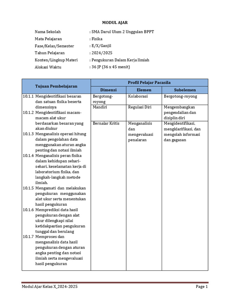 Modul Ajar_Fisika_X | PDF