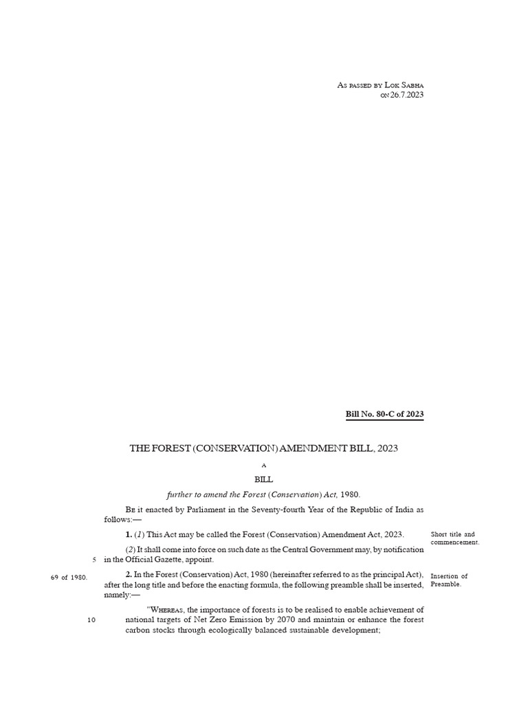Forest Conservation Bill As Passed by LS | PDF | Forests | Government ...