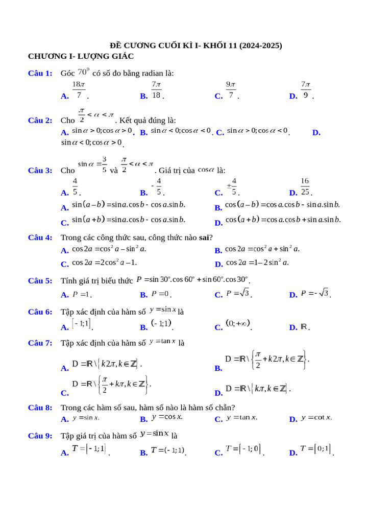 ĐỀ CƯƠNG CUỐI KÌ I- KHỐI 11 (2023-2024 ) | PDF