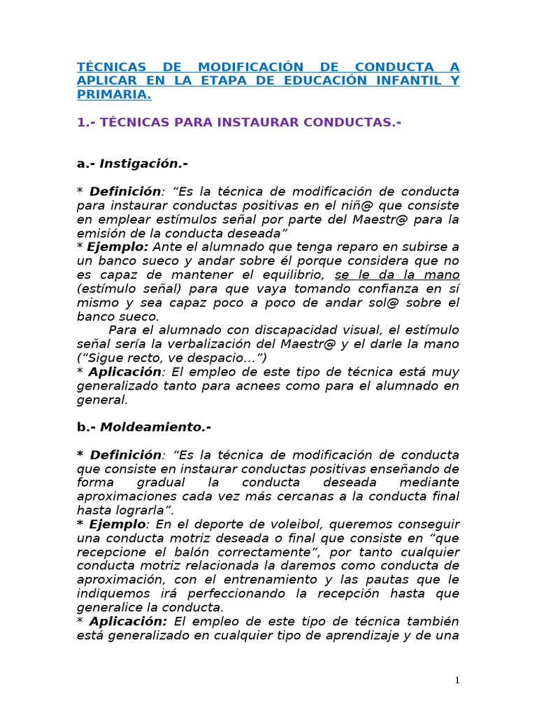 Técnicas de Modificación Conductual Infantil | PDF | Modificación de ...