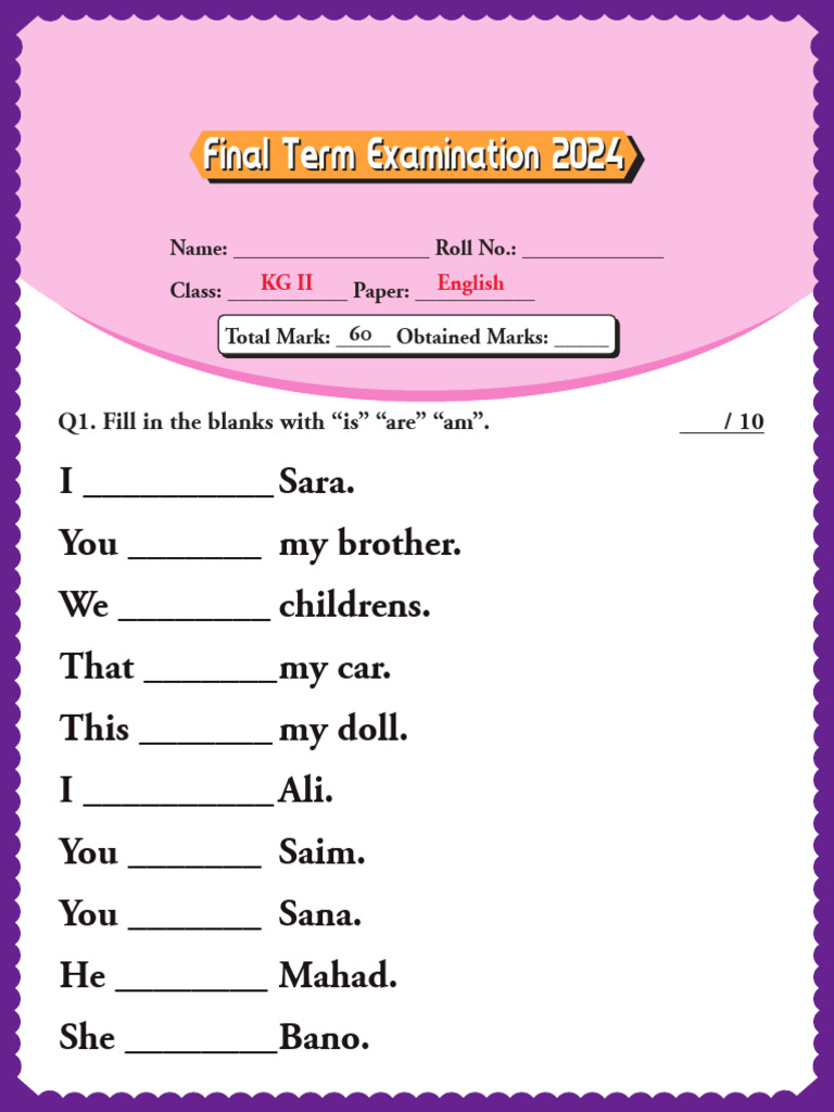 English Test Papers KG2 Regular | PDF
