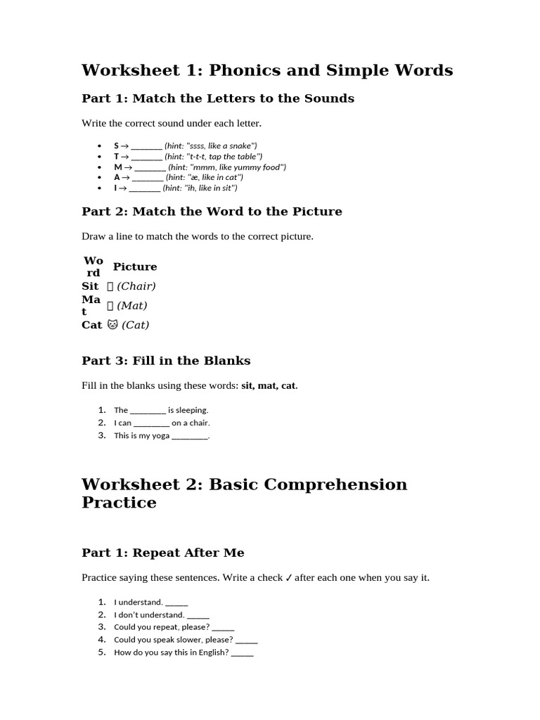 Phonics and Comprehension Worksheet | PDF