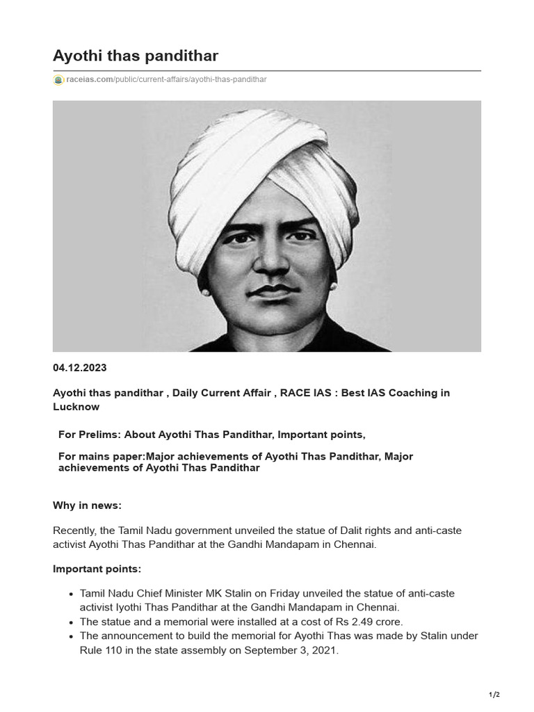 Ayothi Thas Pandithar | PDF | South India | Tamils