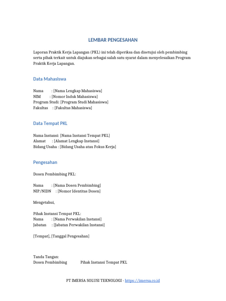 Contoh Laporan PKL Lembar Pengesahan | PDF