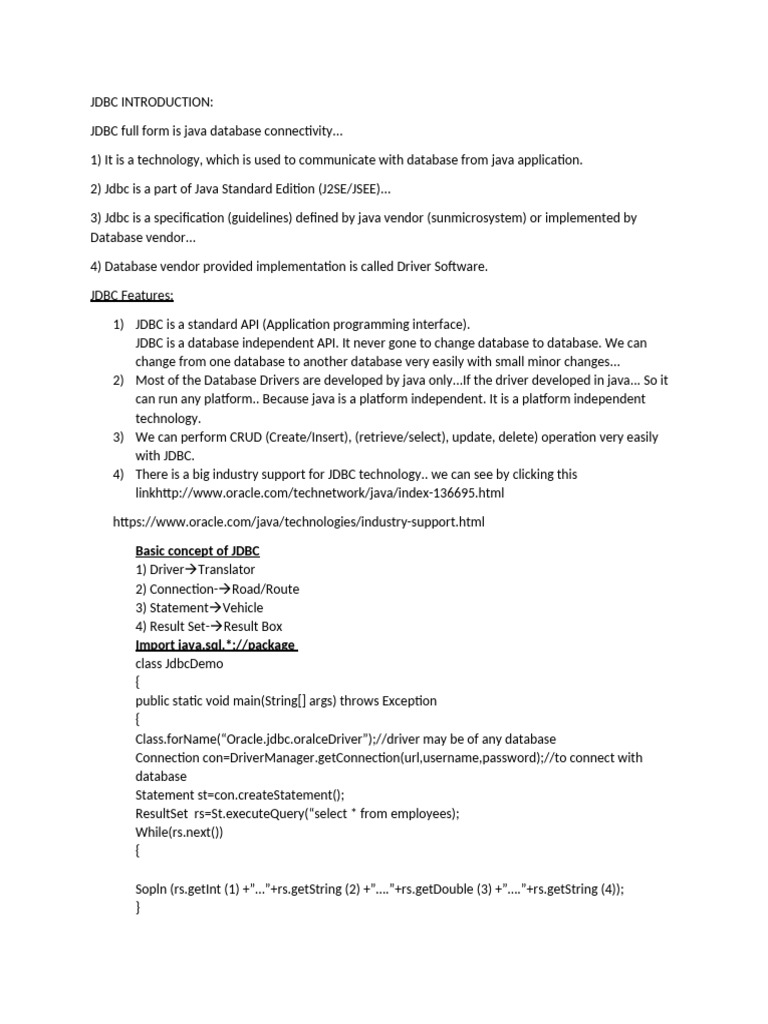 JDBC INTRODUCTION | PDF | Data Management | Databases JDBC INTRODUCTION | PDF | Data Management | Databases