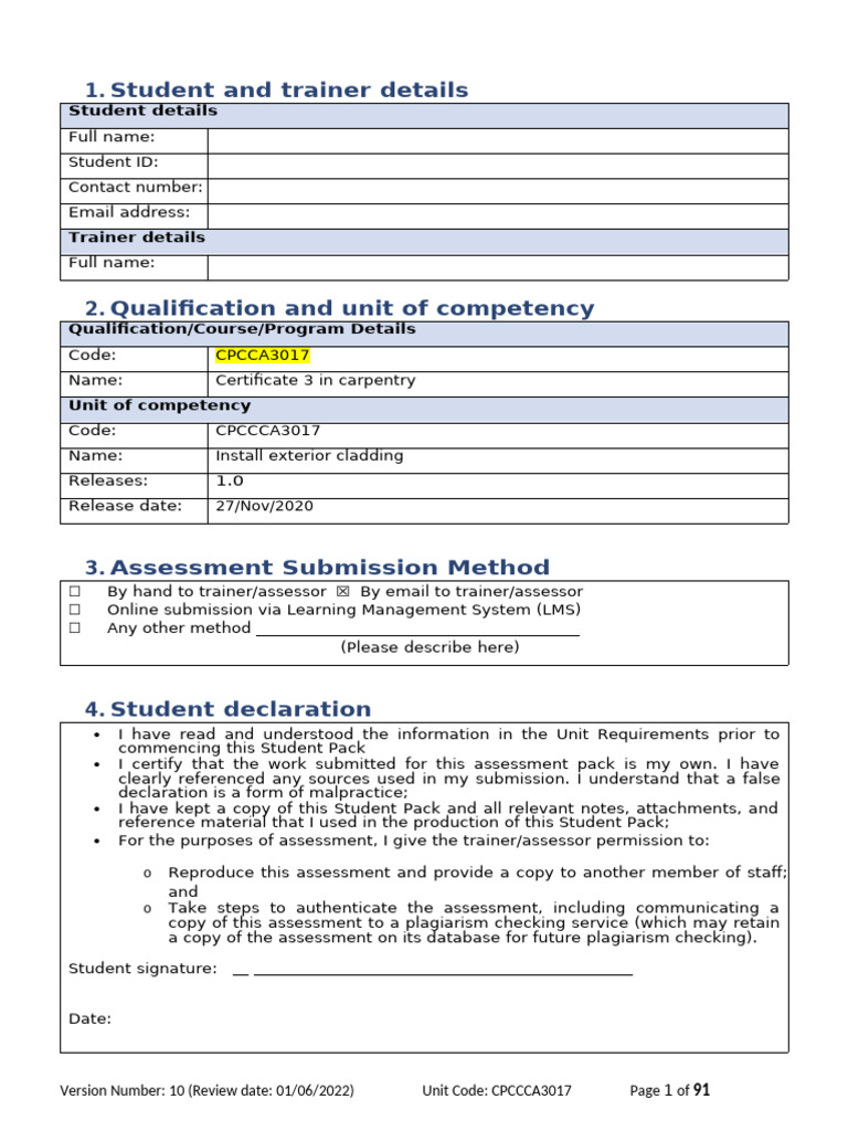 CPCCCA3017 - PRACTICAL Final | PDF | Occupational Safety And Health | Wall