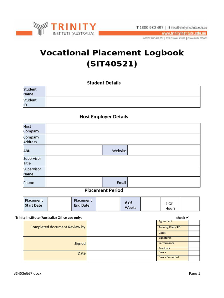 SIT40521 Vocational Placement Logbook Updated | PDF | Hors D'oeuvre | Menu