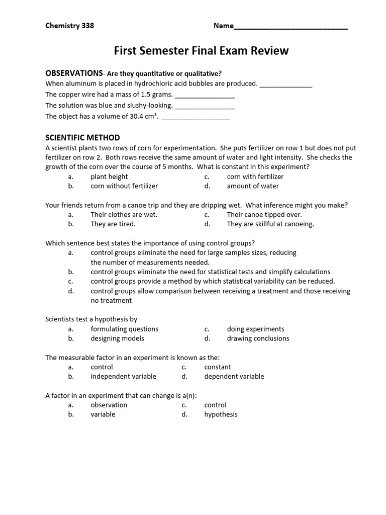 Chemistry 338 Final Exam Review Guide | PDF | Atoms | Chemical Elements