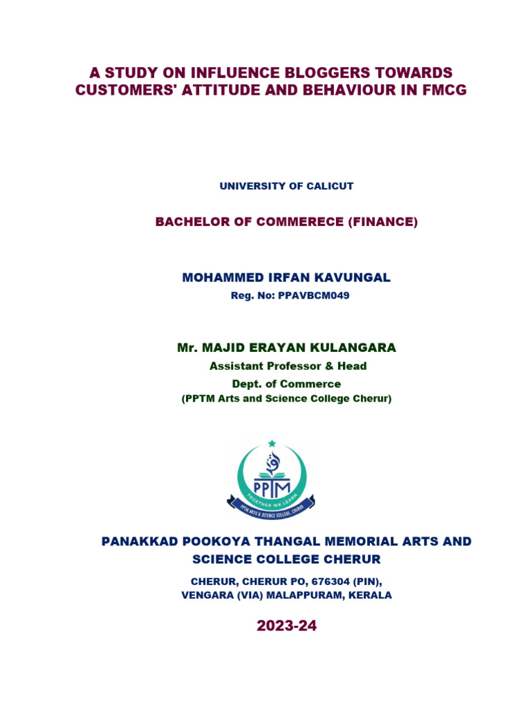 Irfan Kavungal Bcom - Fin 3rd Final Project Compleate | PDF | Consumer ...
