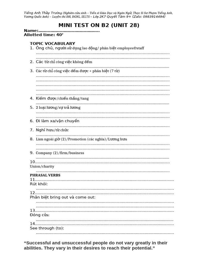 Mini Test T b2 Unit 28 | PDF